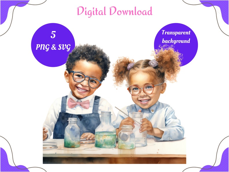 Multicultural Kids Science Clipart, Black Girls Boys in STEM PNG SVG ...