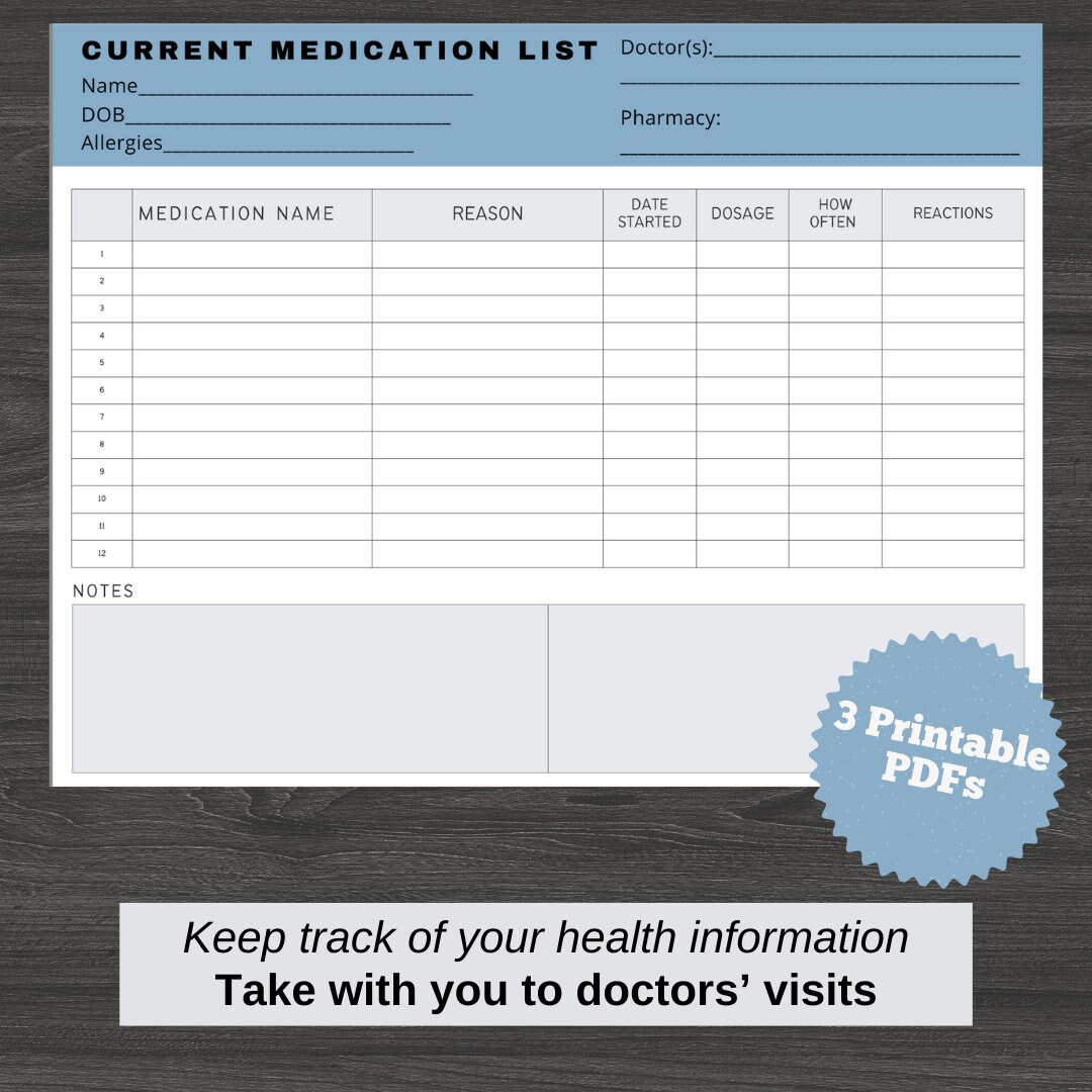 Medication Tracker Medication Chart Medication Log List for - Etsy ...