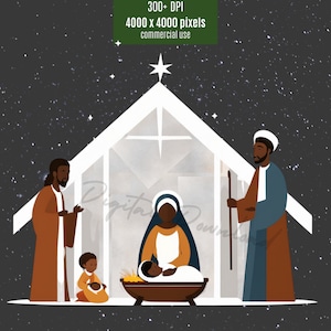 Diverse Nativity Clipart, African American Christmas Nativity Scene PNG ...