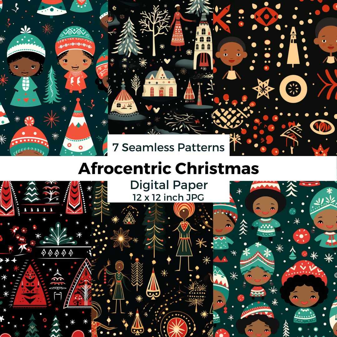 Afrocentric Christmas Seamless Pattern Digital Paper Pack, African ...