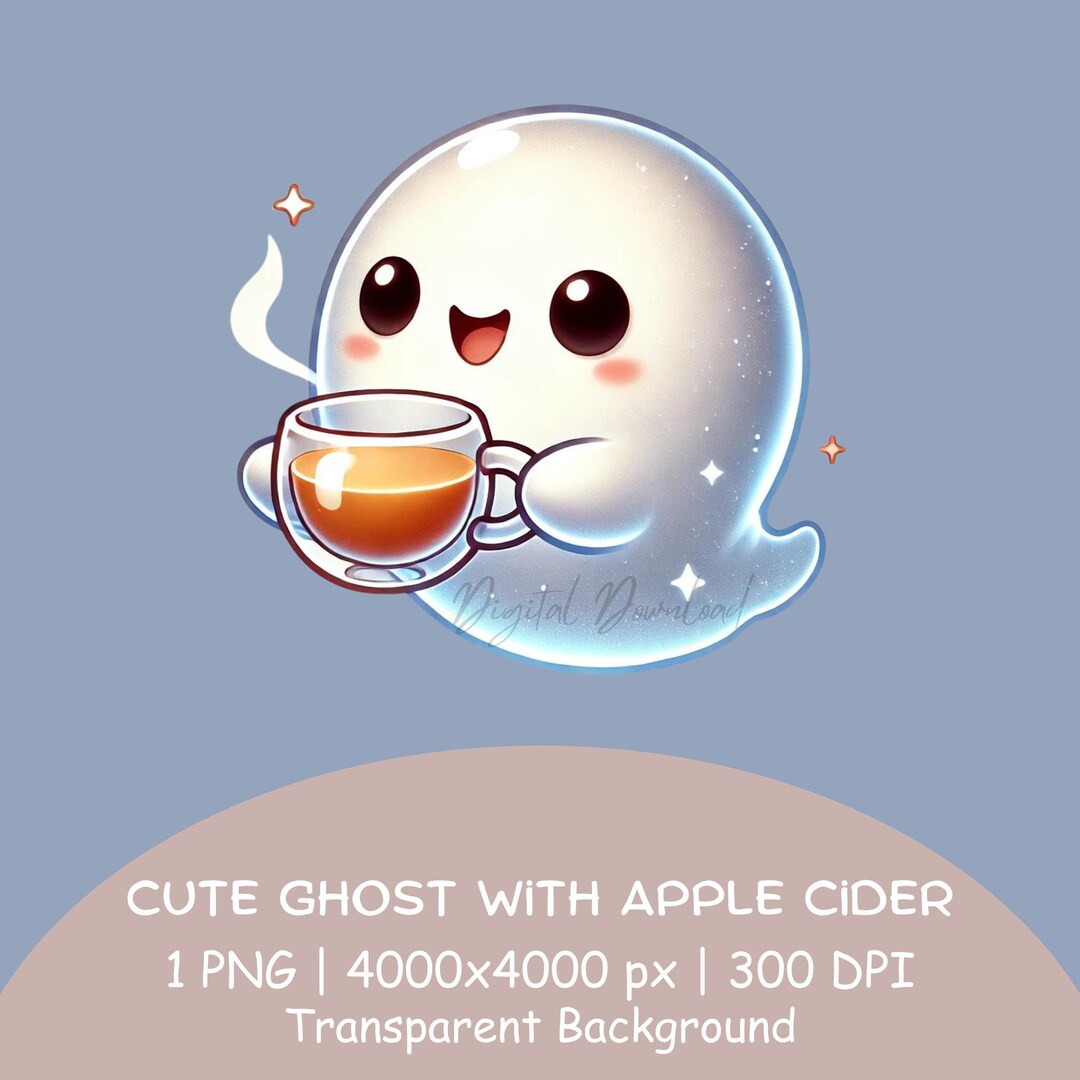 Cute Ghost With Apple Cider PNG, Cute Halloween PNG, Hot Apple Cider ...