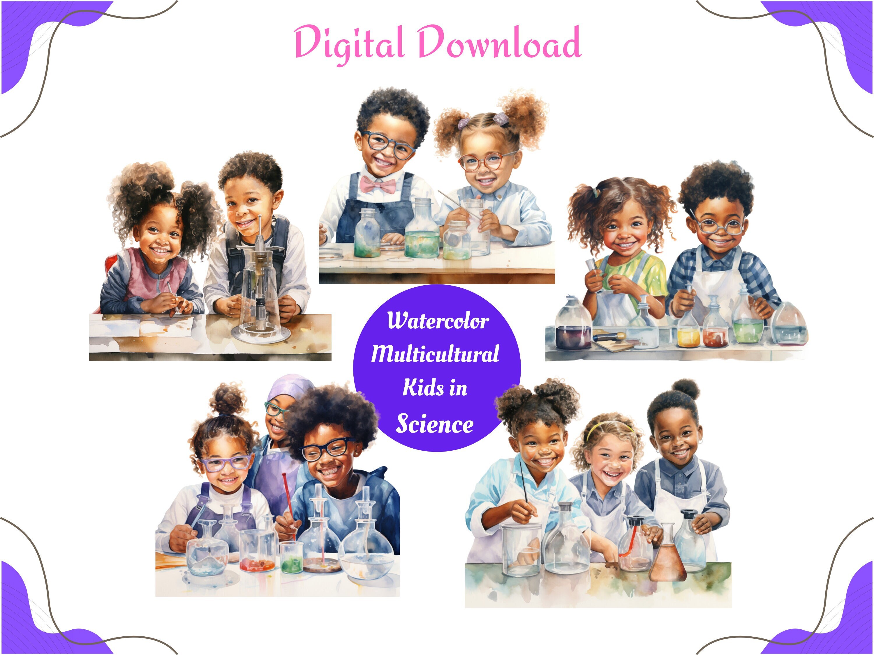 Multicultural Kids Science Clipart, Black Girls Boys in STEM PNG SVG ...