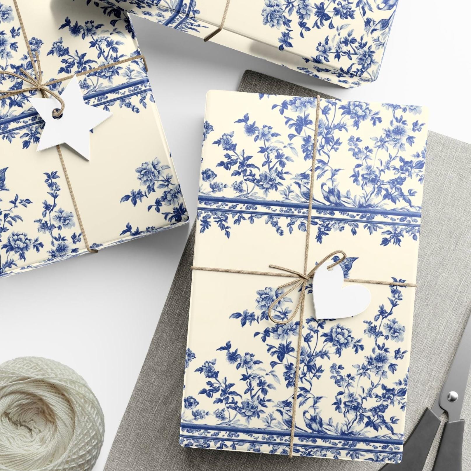 Blue French Toile Gift Wrap, Vintage Inspired Wrapping Paper, European ...