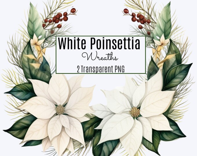 12 Poinsettia Christmas Frame Clipart: Watercolor Floral Wreaths (PNG ...
