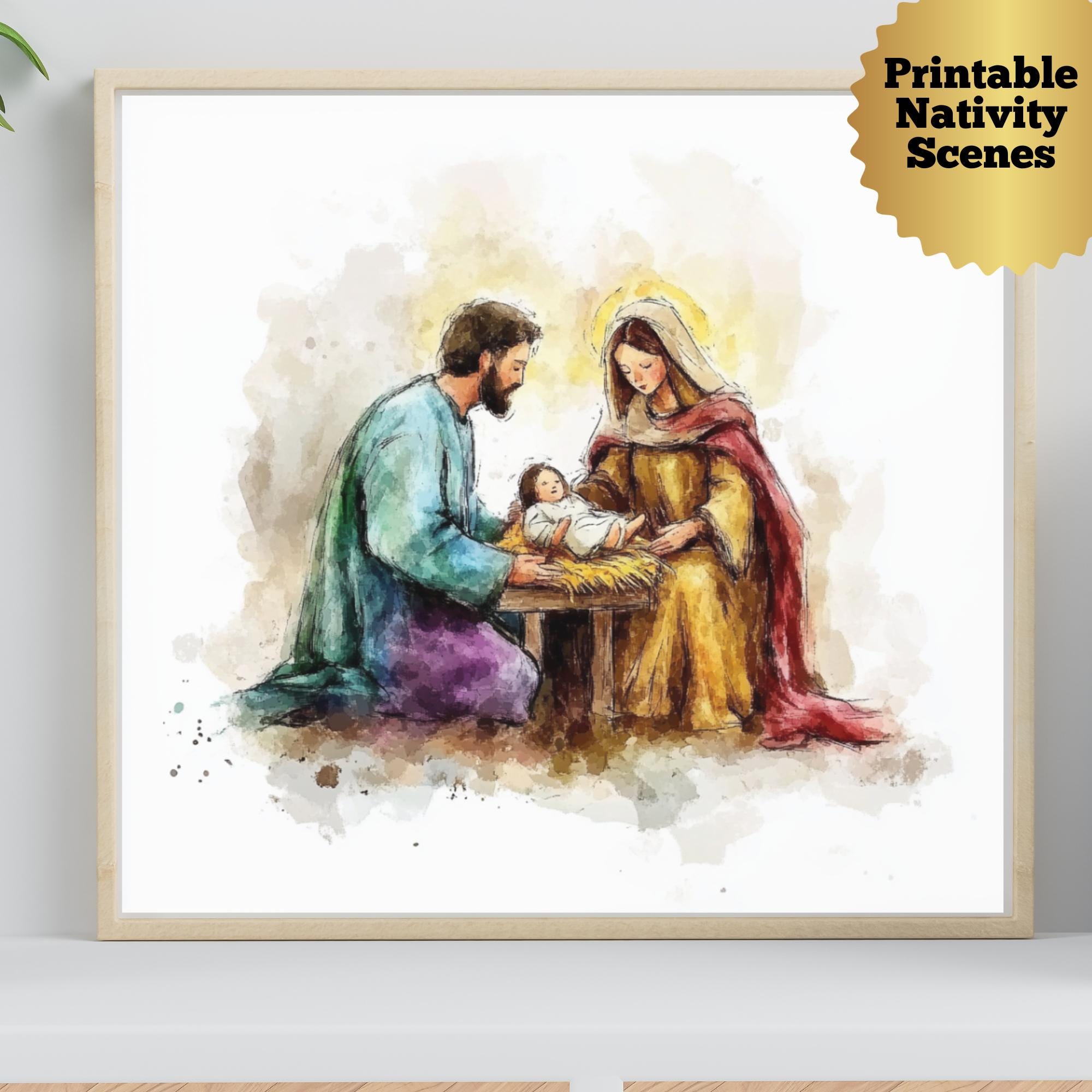Nativity Digital Paper, Nativity Scene Art, Watercolor Christmas ...
