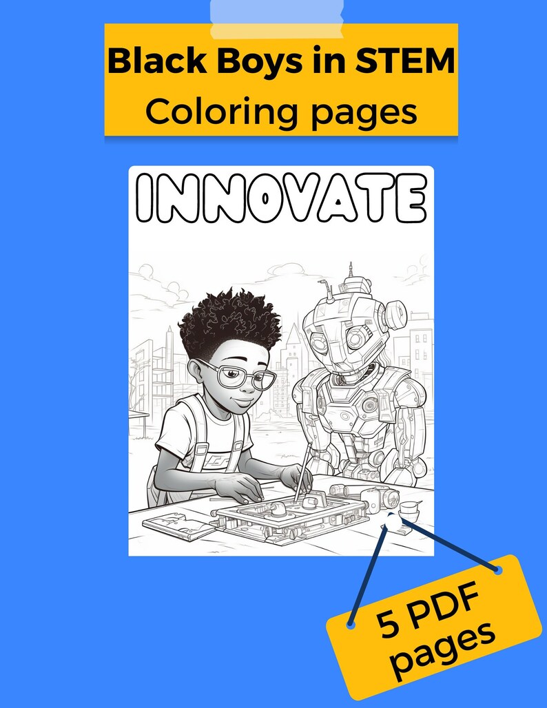 Black Boys in STEM Coloring Pages, African American Kids, Back to ...