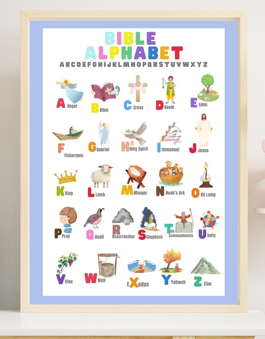 Bible Alphabet Poster, Nursery, Homeschool Wall Decor, Christian Art ...
