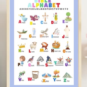 Bible Alphabet Poster, Nursery, Homeschool Wall Decor, Christian Art ...