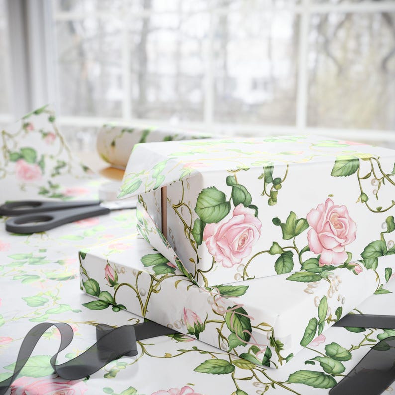 Pink Roses and Pearls Gift Wrapping Paper, AKA Sorority Inspired Floral ...