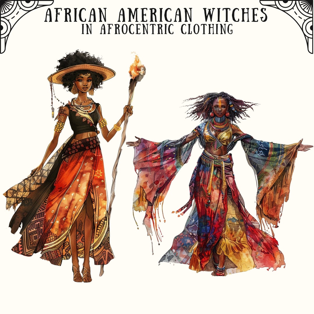 African American Witches Clipart, Black Girl Halloween PNG, Watercolor ...