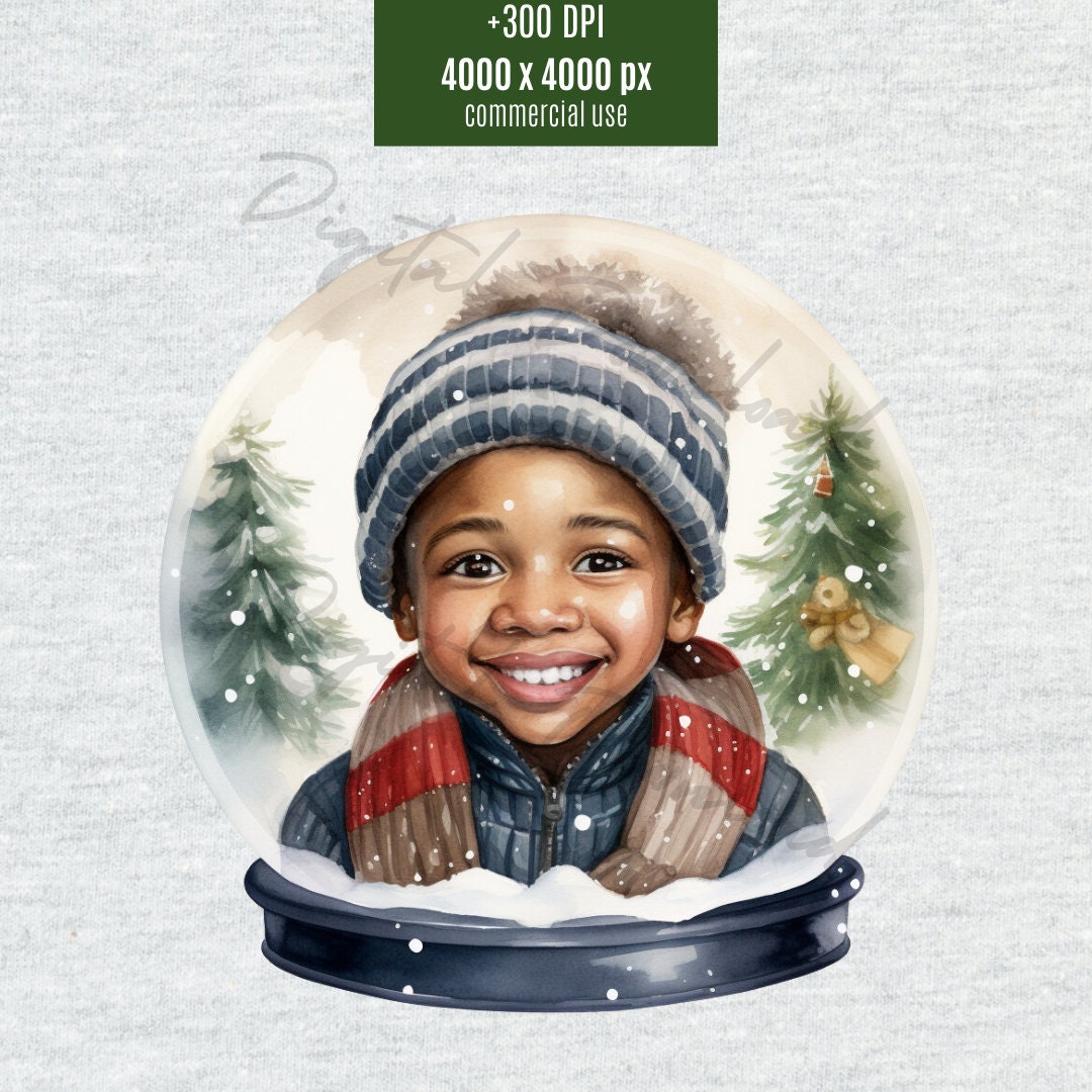 African American Christmas Clipart Black Boys Snowglobe PNG - Etsy