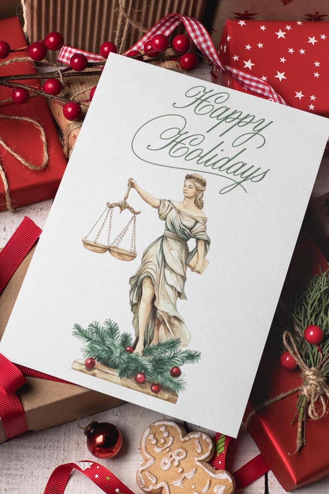 Lady Justice Christmas Card, Lawyer Scales of Justice Holiday Greeting ...