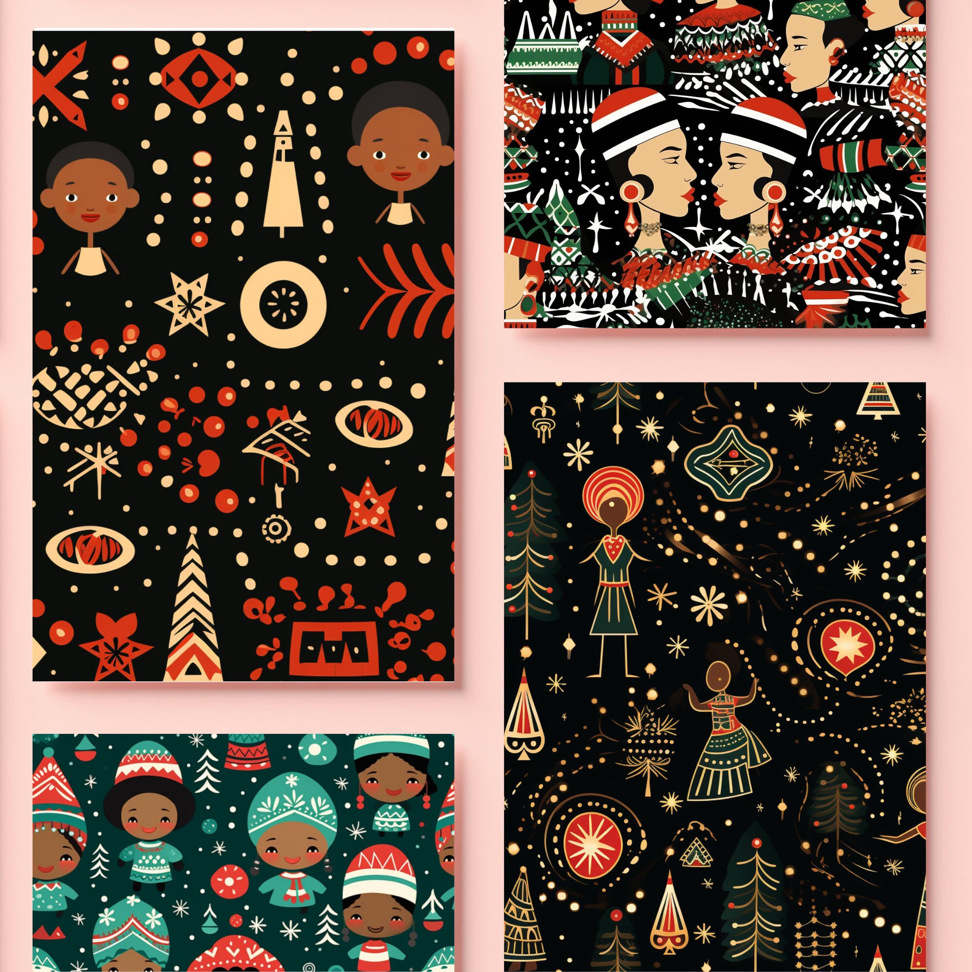 Afrocentric Christmas Seamless Pattern Digital Paper Pack, African ...