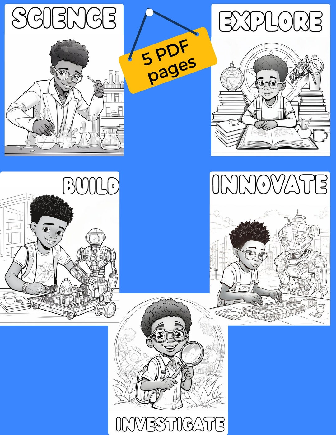 Black Boys in STEM Coloring Pages, African American Kids, Back to ...