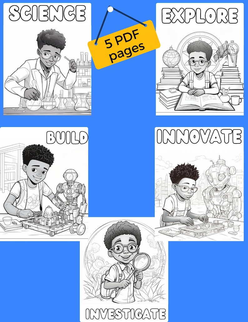 Black Boys in STEM Coloring Pages, African American Kids, Back to ...