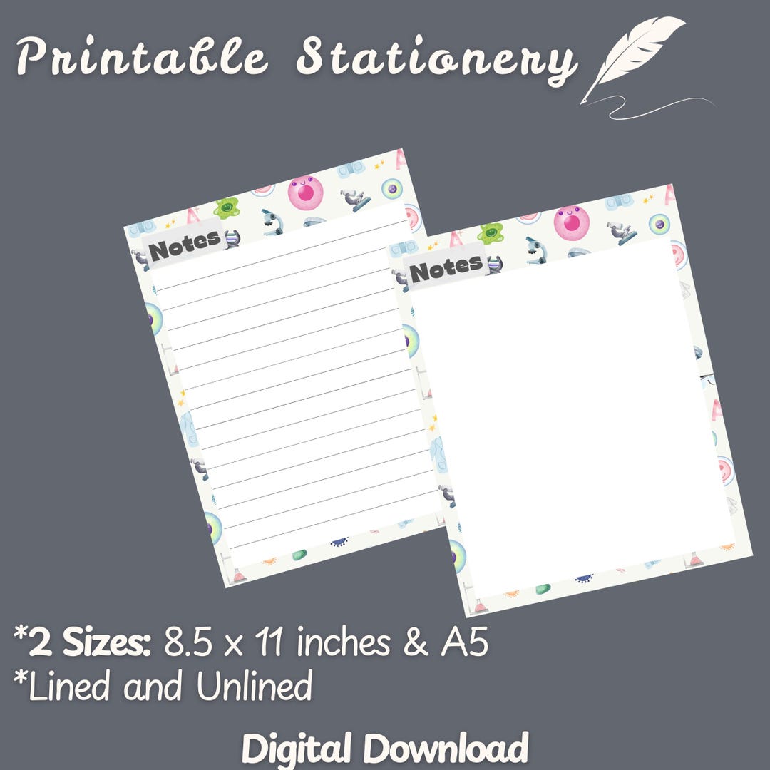 Printable Stationery Paper, Science Themed Lined and Unlined Writing ...