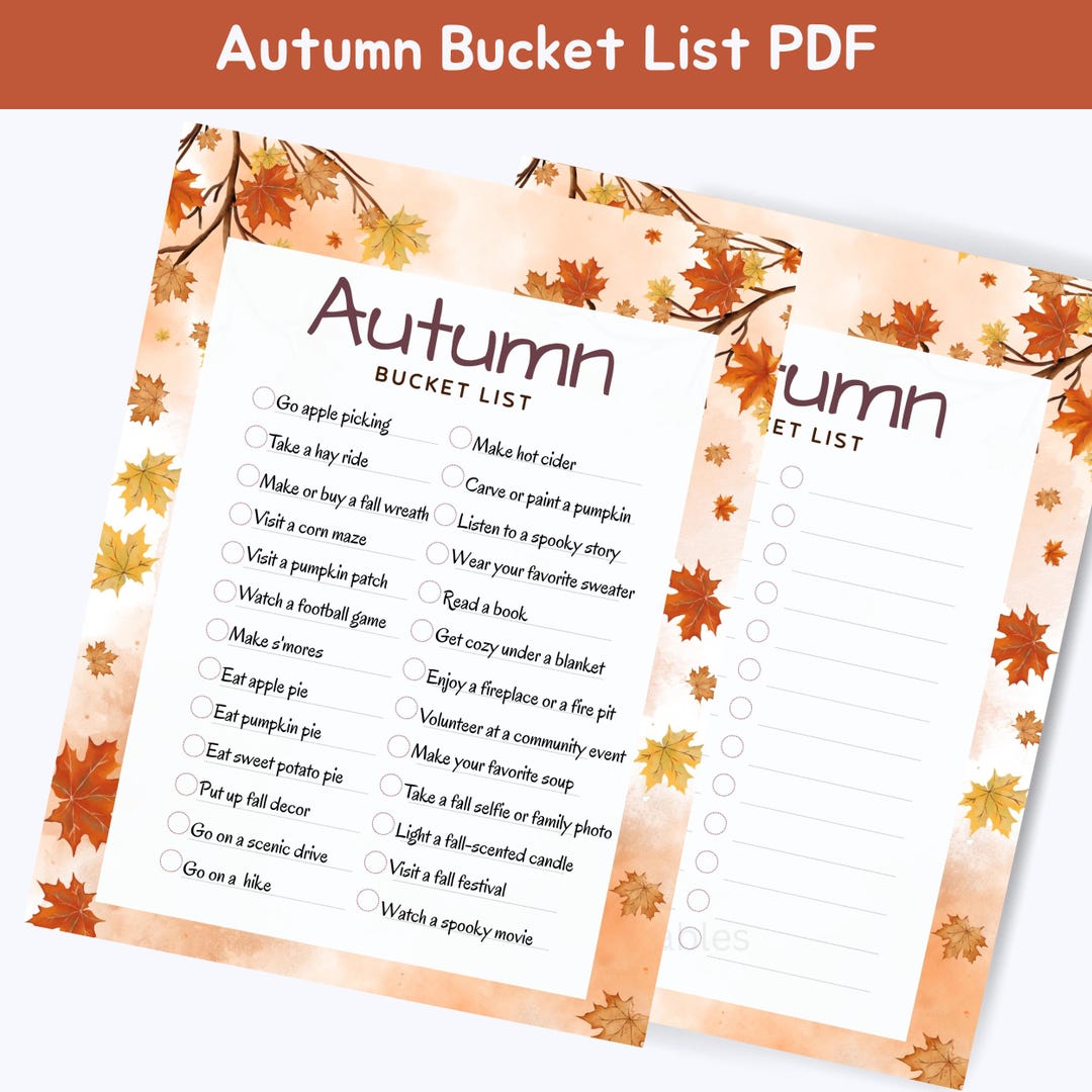 Autumn Printable Bucket List | Fall Activities Checklist | 8.5 X 11 and ...