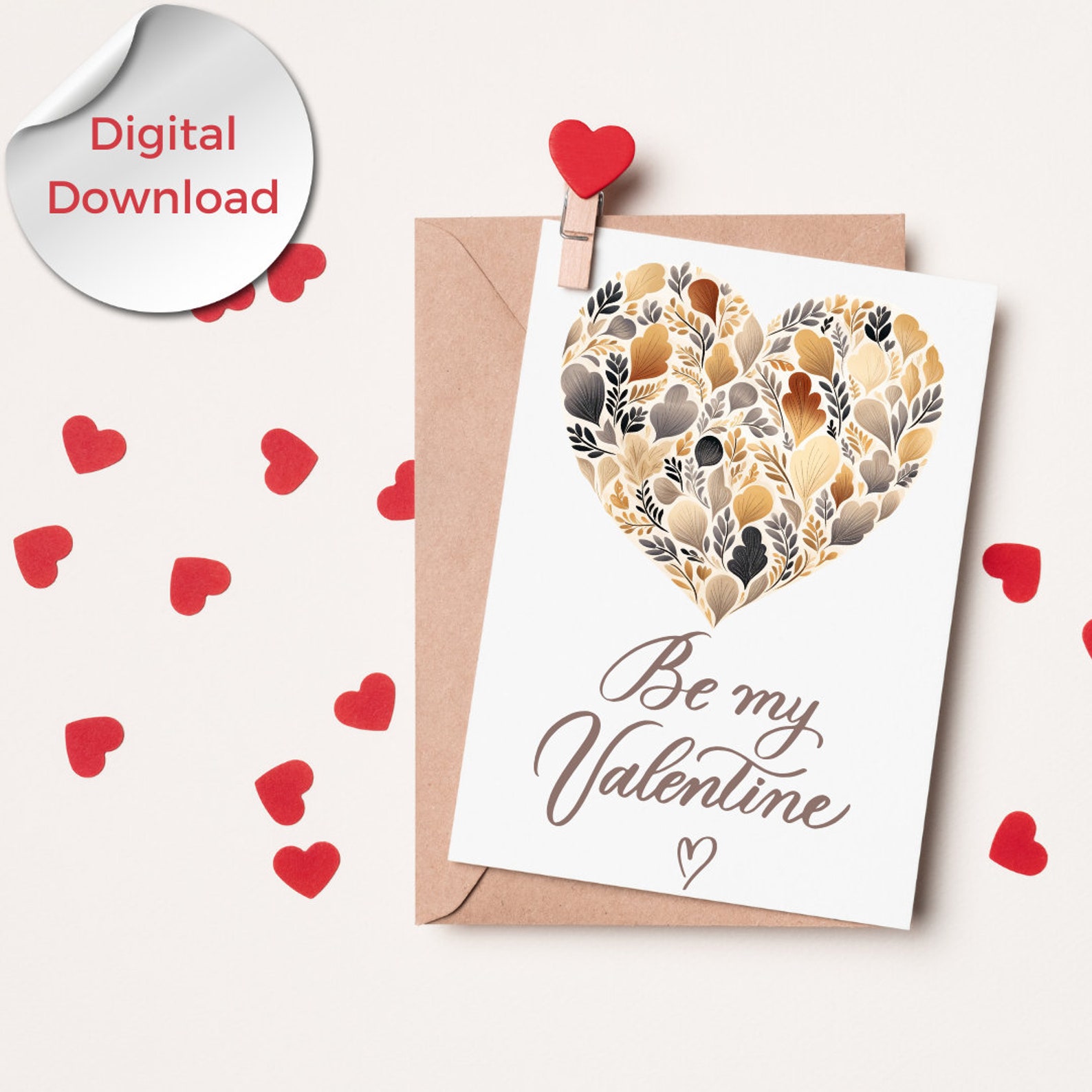 Neutral Hearts PNG, Botanical Heart Boho Clipart, Valentine's Day ...
