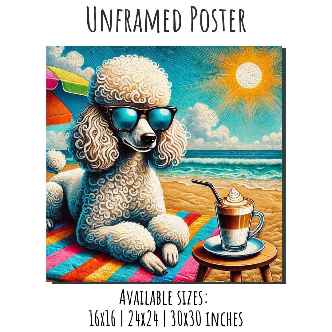 Poodle Wall Art, White Poodle on a Beach Print, Standard Poodle Decor ...