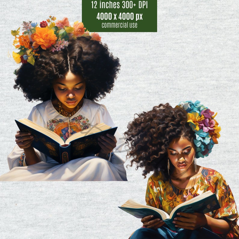 Black Woman Reading Baroque Vintage Clipart Bundle African - Etsy