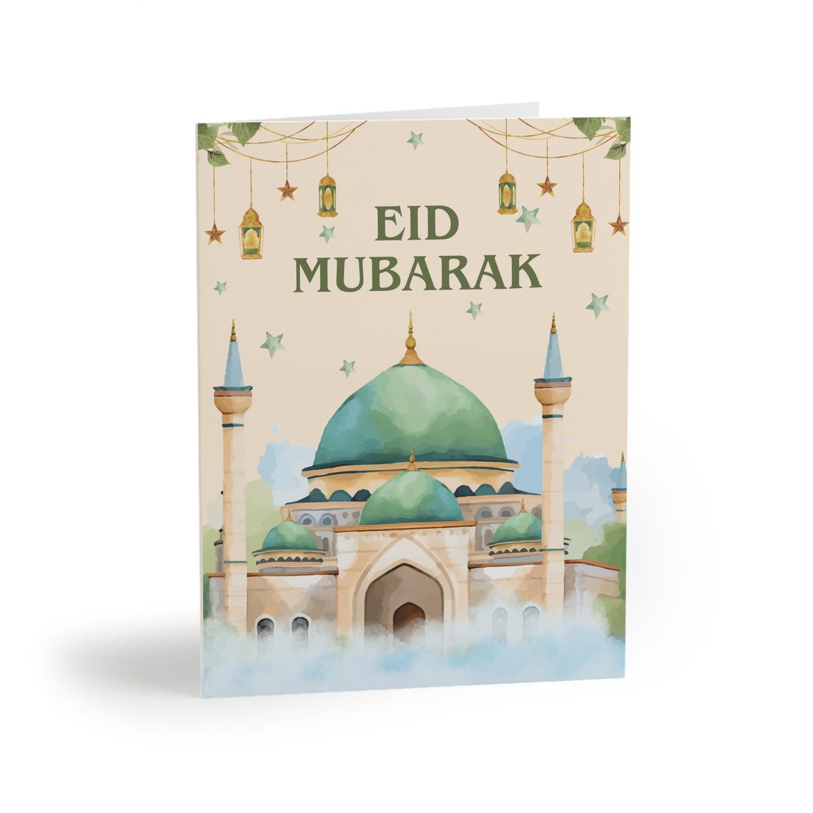 Eid Mubarak Card, Watercolor Islamic Art Greeting Card, Eid Al-fitr ...