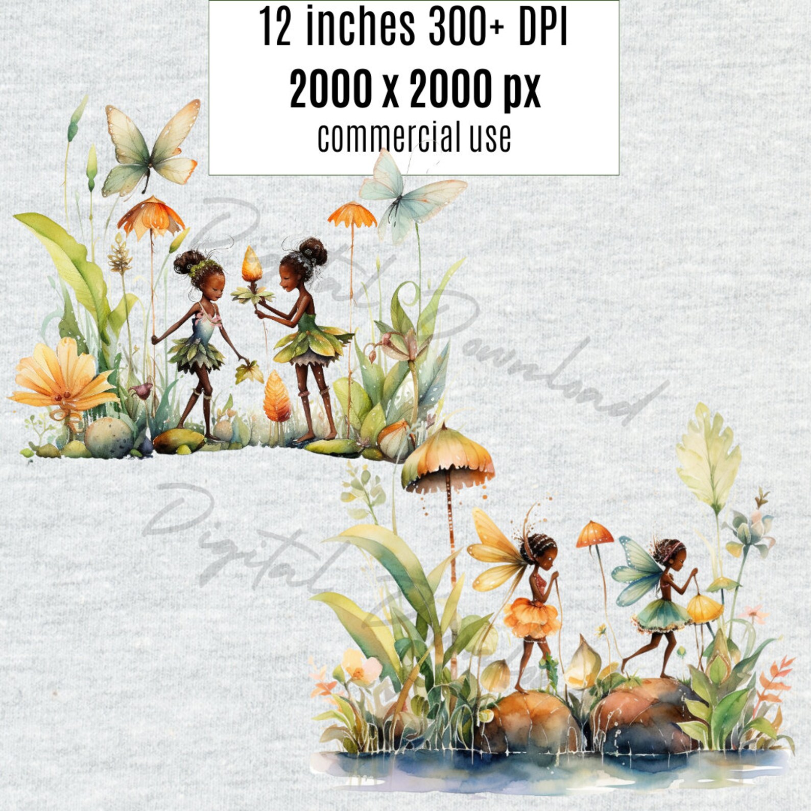 Cute Fairy Clipart, Watercolor Multicultural Afro Fairy Illustrations ...