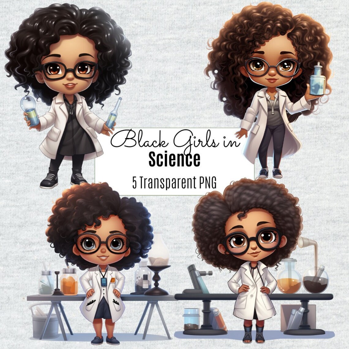 Black Girls in Science Clipart, African American Kid Scientist PNG ...