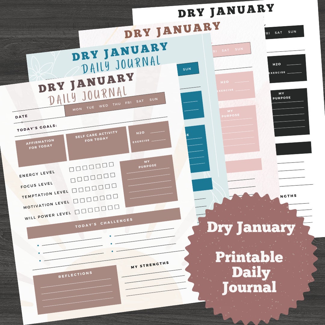 Dry January Journal, Printable Planner Daily Journal, Sober No Alcohol ...