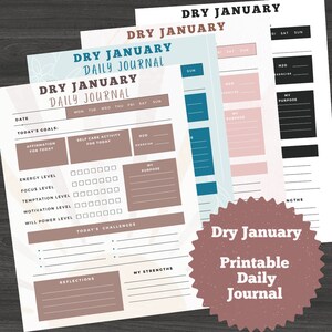 Dry January Journal, Printable Planner Daily Journal, Sober No Alcohol ...