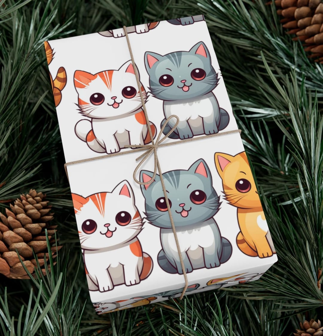 Kawaii Cats Wrapping Paper, Cute Cat Wrap, Cat Lover Gift Wrap, Eco ...
