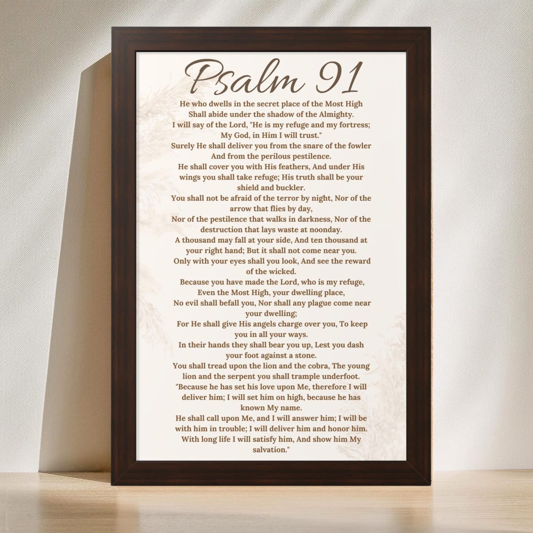 Framed Psalm 91 Poster, Neutral Boho Christian Home Decor, Catholic ...