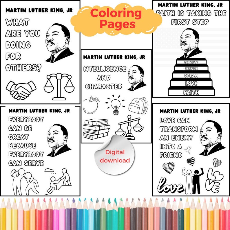 MLK Coloring Pages, Printable Kids Boys Girls Back to School Activities ...