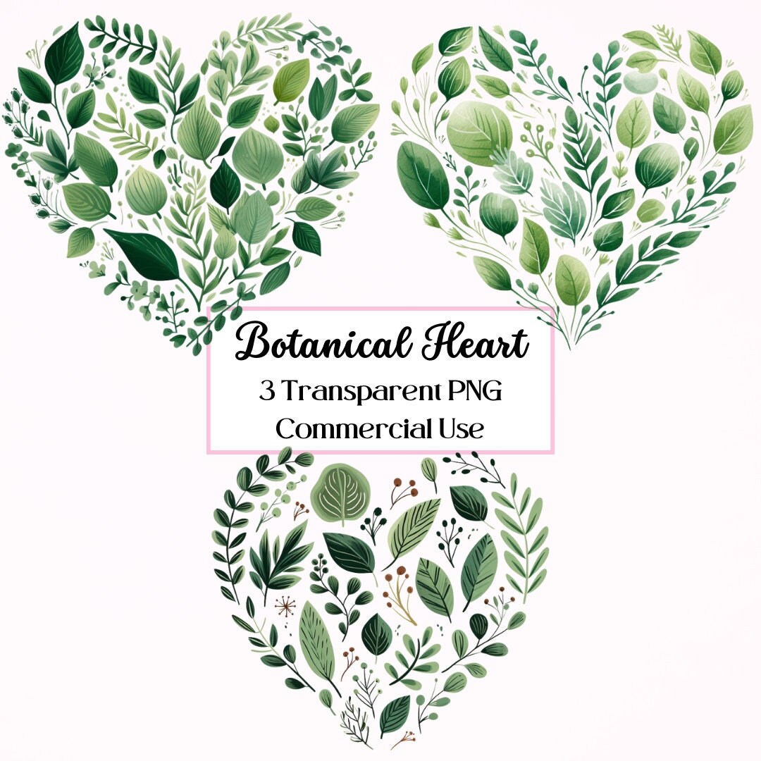 Botanical Heart Watercolor Clipart, Floral Heart Printable, Valentine's ...