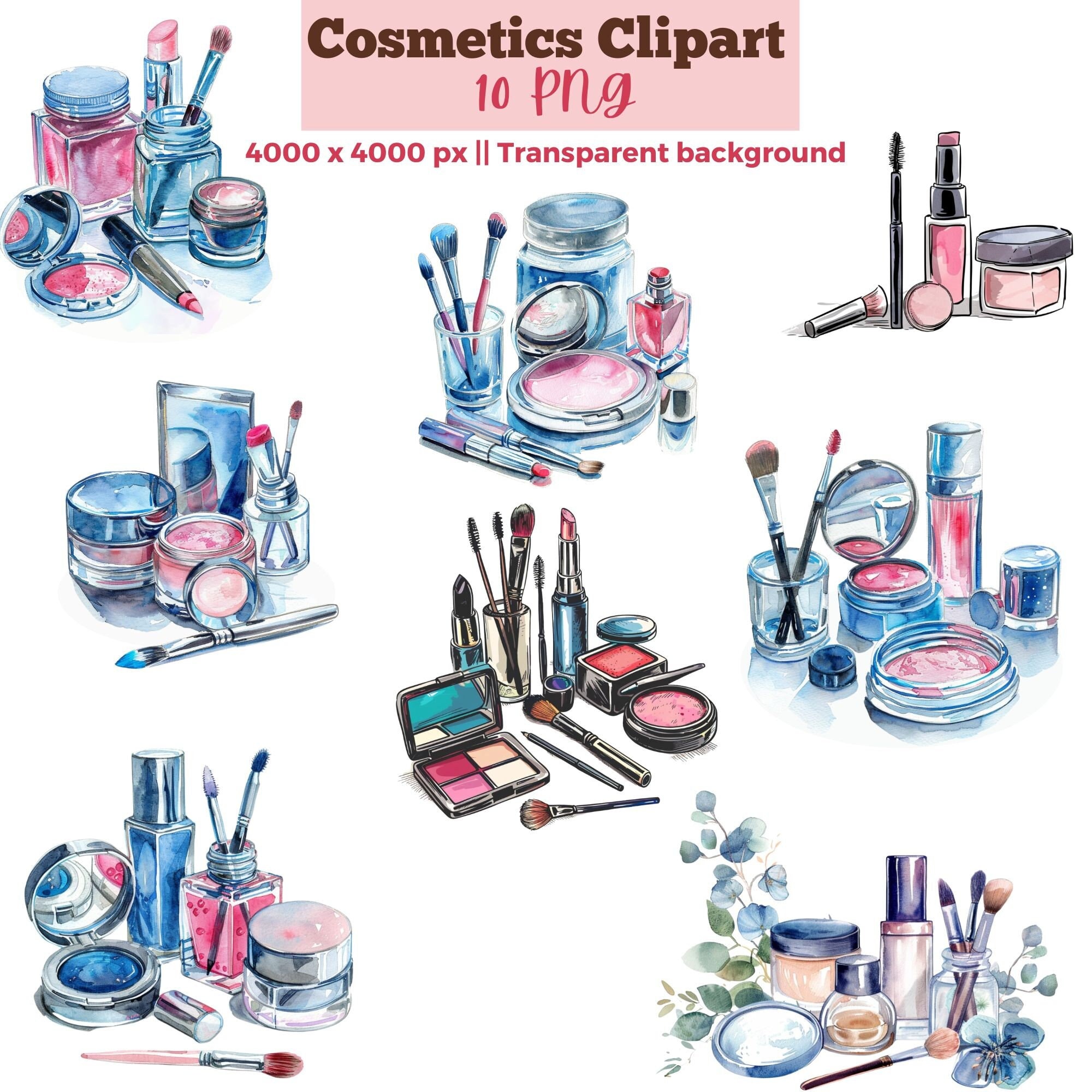 Cosmetics Clipart, Watercolor Beauty Clipart for Planner, Self Care ...