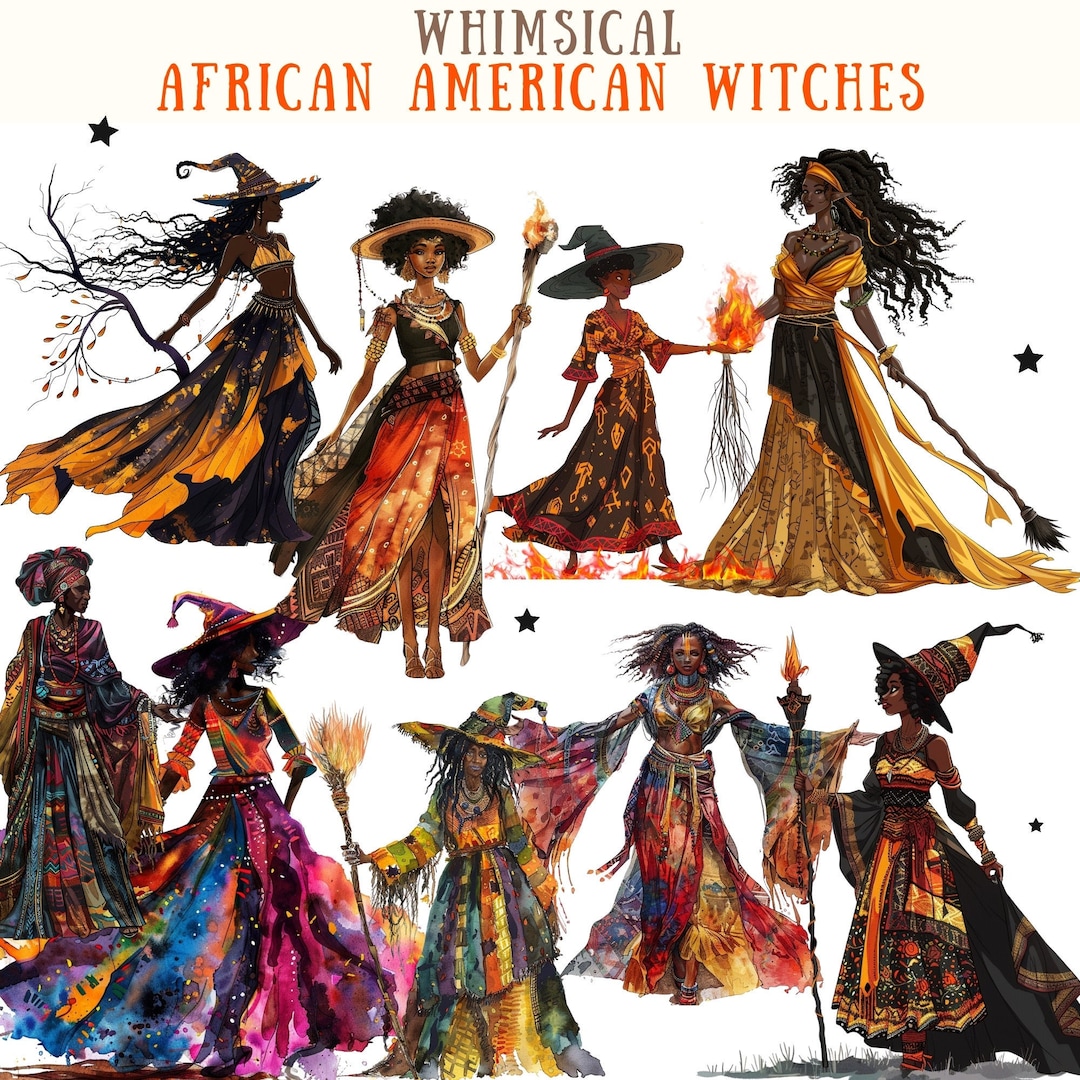 African American Witches Clipart, Black Girl Halloween PNG, Watercolor ...