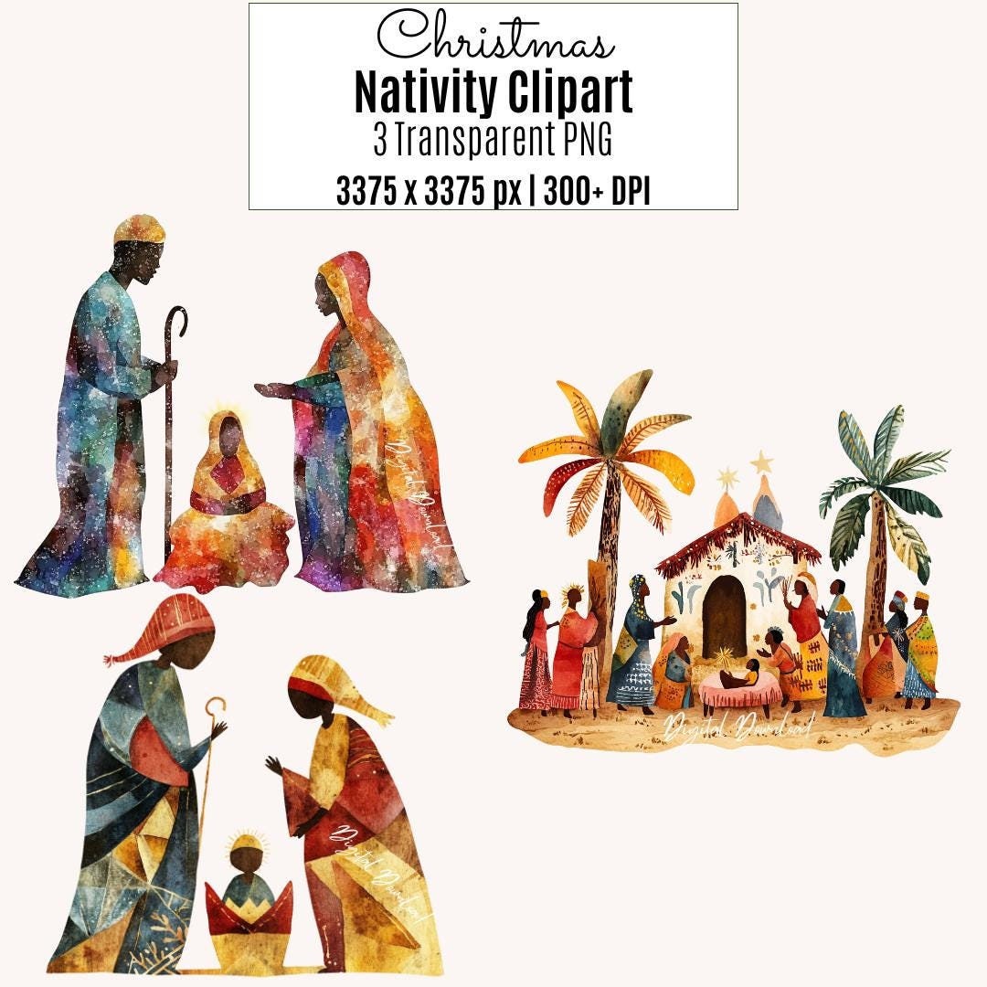 Diverse Nativity Clipart, African American Christmas Nativity Scene PNG ...