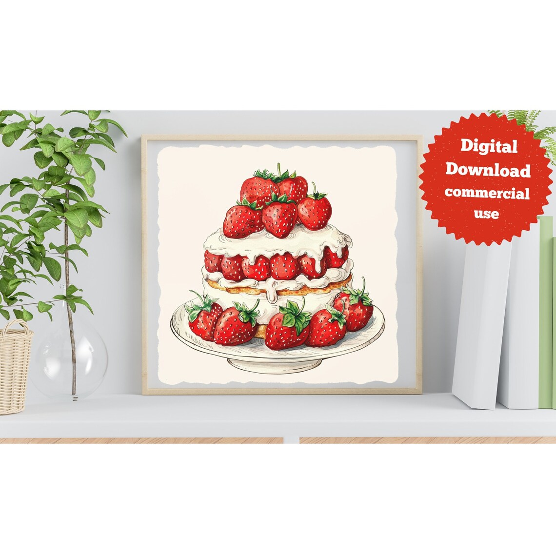 Baking Digital Paper, Strawberry Shortcake Background, Bakery Clipart ...
