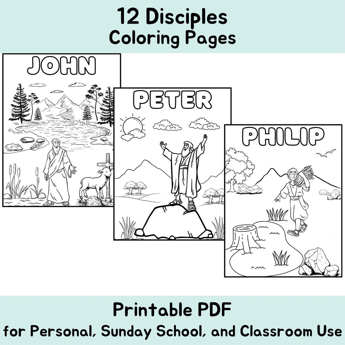 12 Disciples of Jesus Coloring Pages, Apostles Sunday School Printable ...
