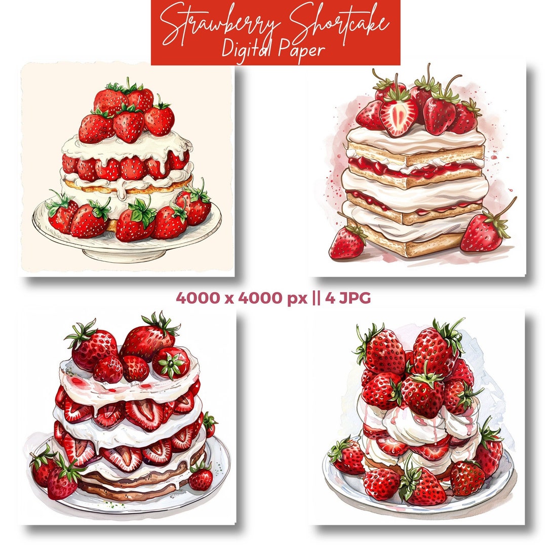 Baking Digital Paper, Strawberry Shortcake Background, Bakery Clipart ...