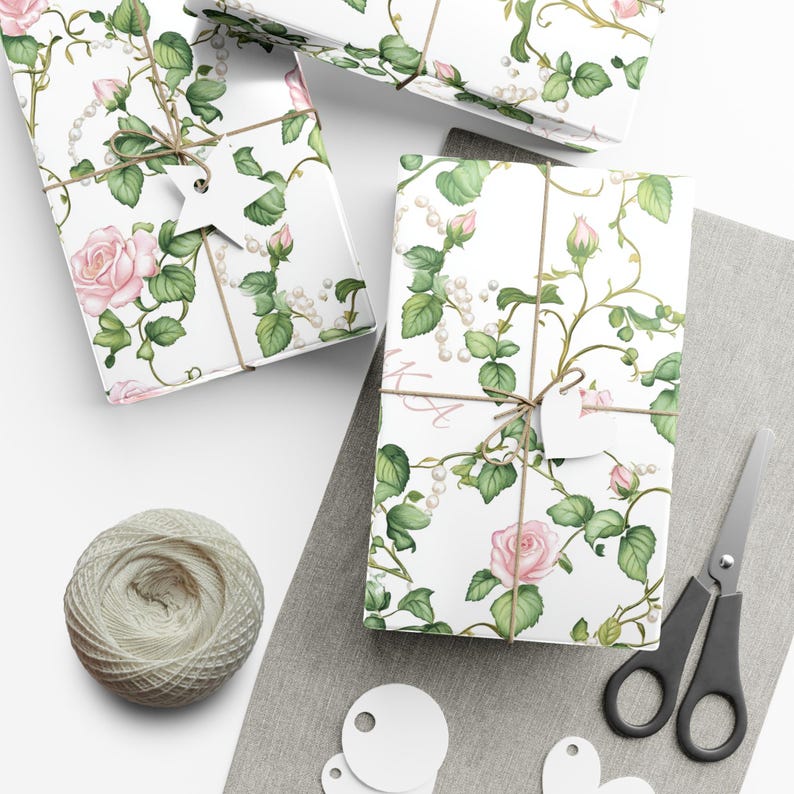 Pink Roses and Pearls Gift Wrapping Paper, AKA Sorority Inspired Floral ...