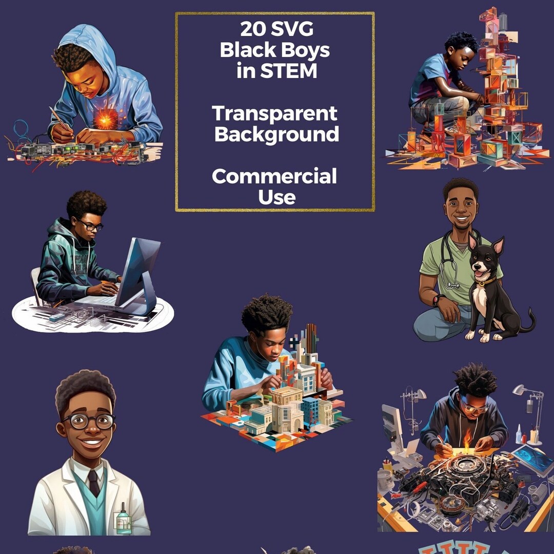 Black Boys in STEM SVG Clipart, African American Boys Svg Science Engineering Medicine Robotics ...