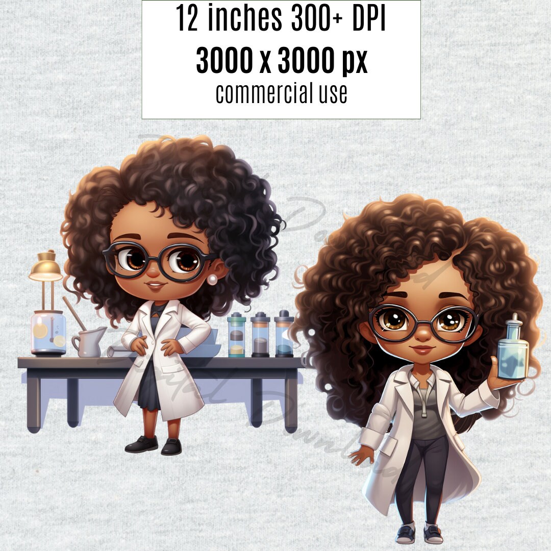 Black Girls in Science Clipart, African American Kid Scientist PNG ...