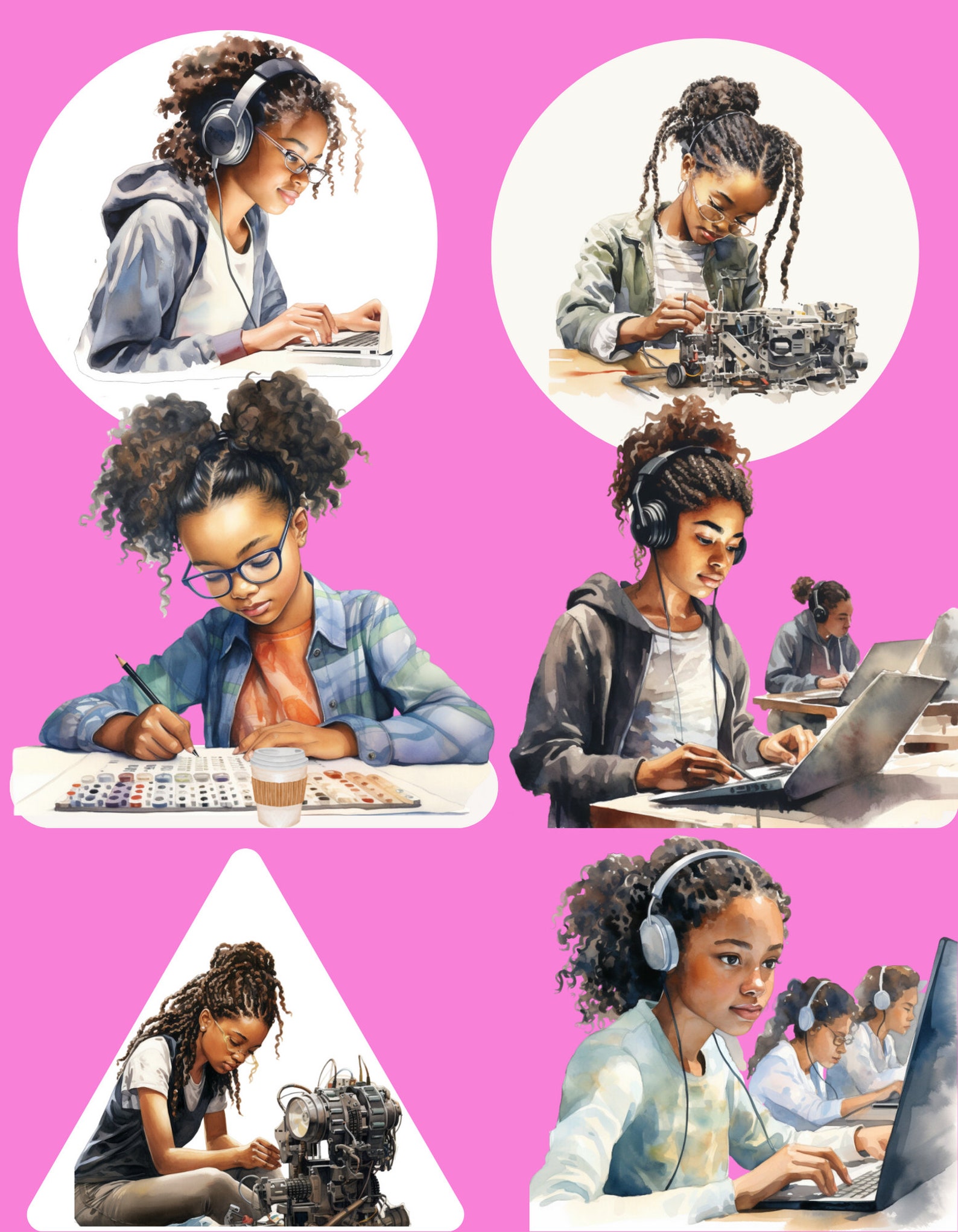 Black Girls in STEM PNG Clipart, African American Girls Studying ...