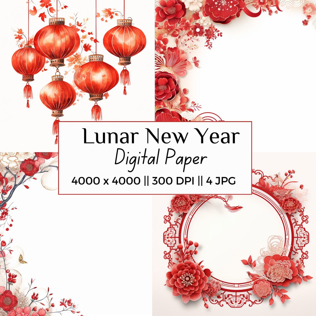 Lunar New Year Digital Paper, Chinese Lantern, Asian Backgrounds ...