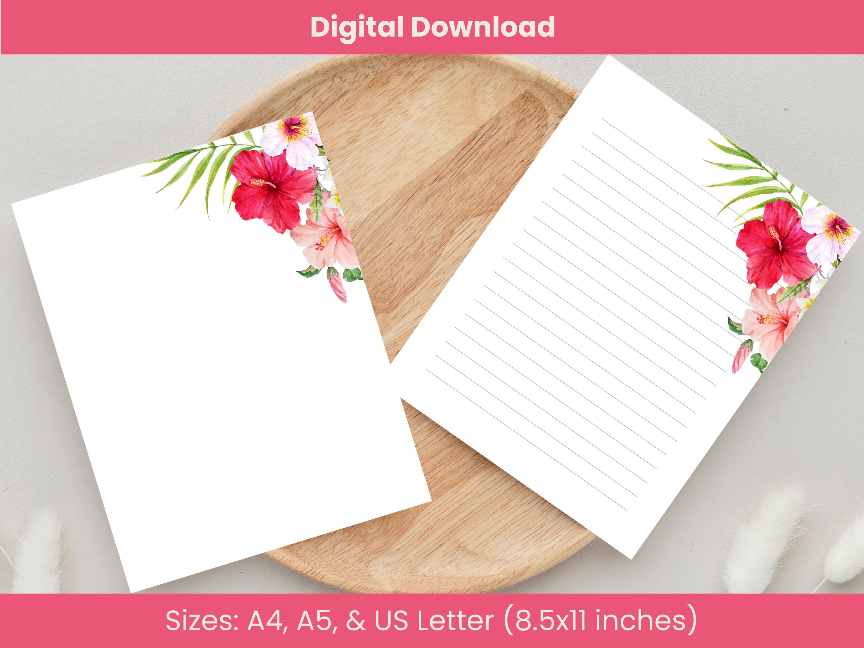 Hawaiian Stationery, Tropical Flowers Writing Paper, Colorful Floral ...