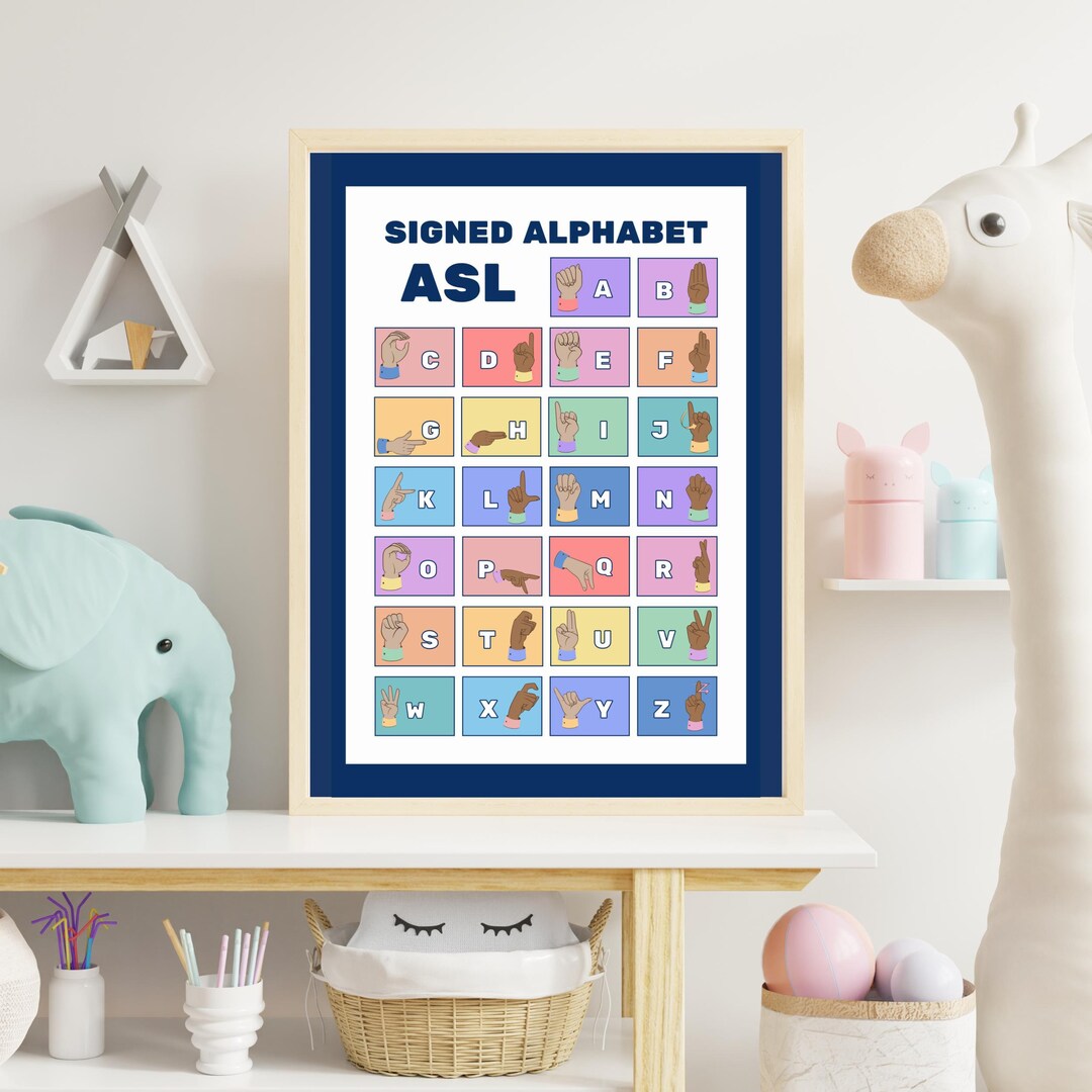Printable ASL Alphabet Poster, Learn Teach American Sign Language ...