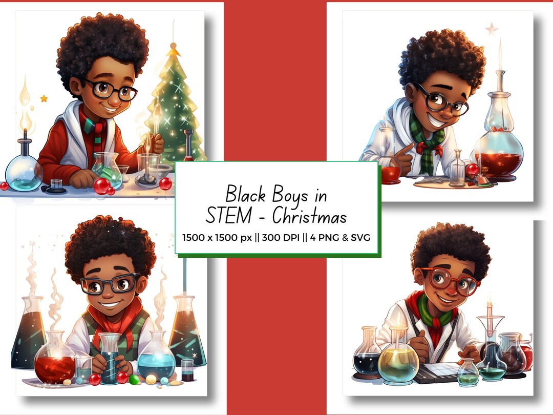 Black Boys Science Christmas Clipart PNG SVG, African American Boy ...