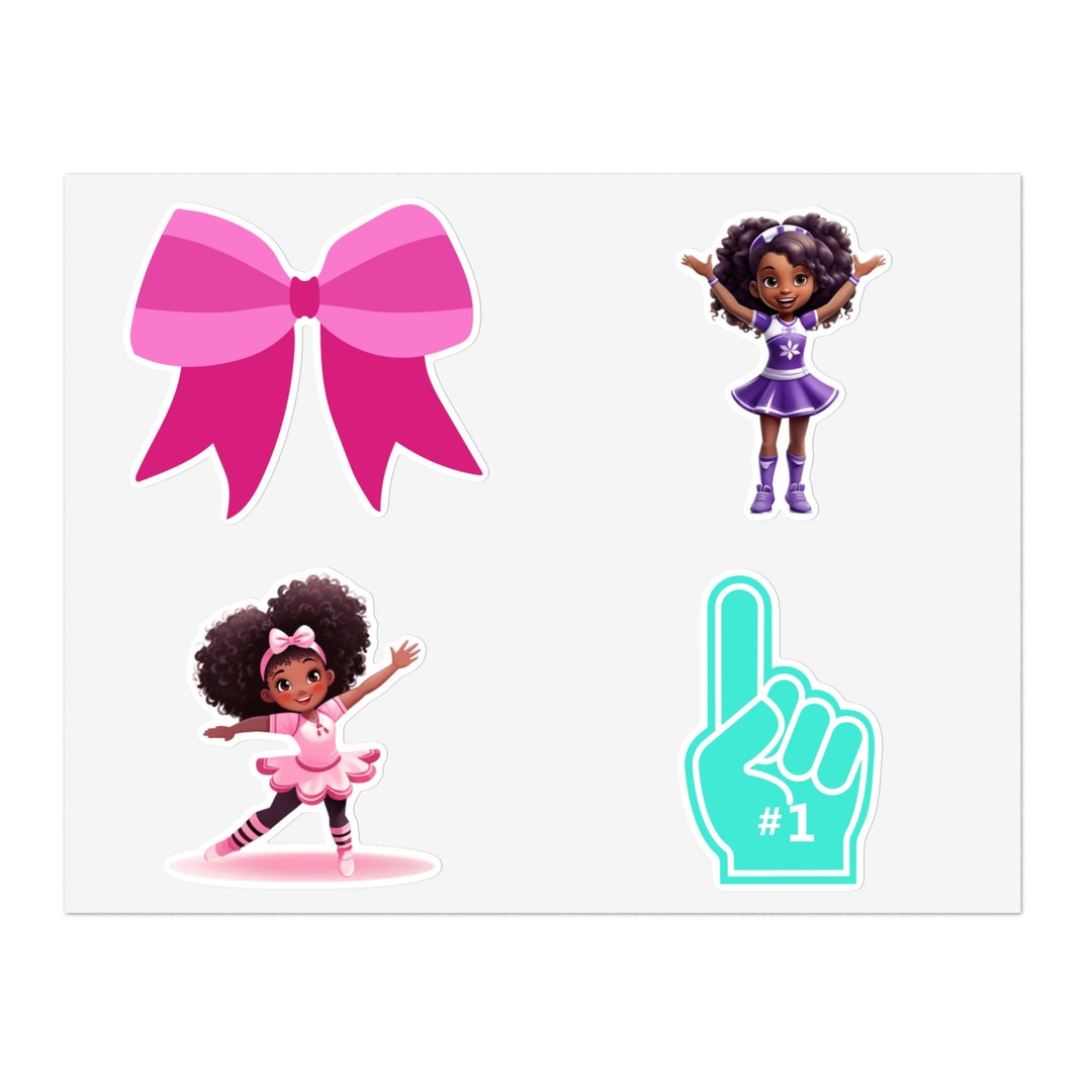 Black Girl Cheerleading Sticker Sheet, African American Cheerleader ...