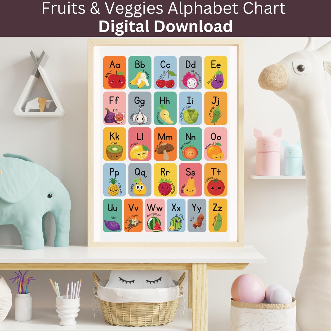Printable Alphabet Poster, Colorful Fruit and Vegetable, Kindergarten ...