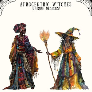 African American Witches Clipart, Black Girl Halloween PNG, Watercolor ...